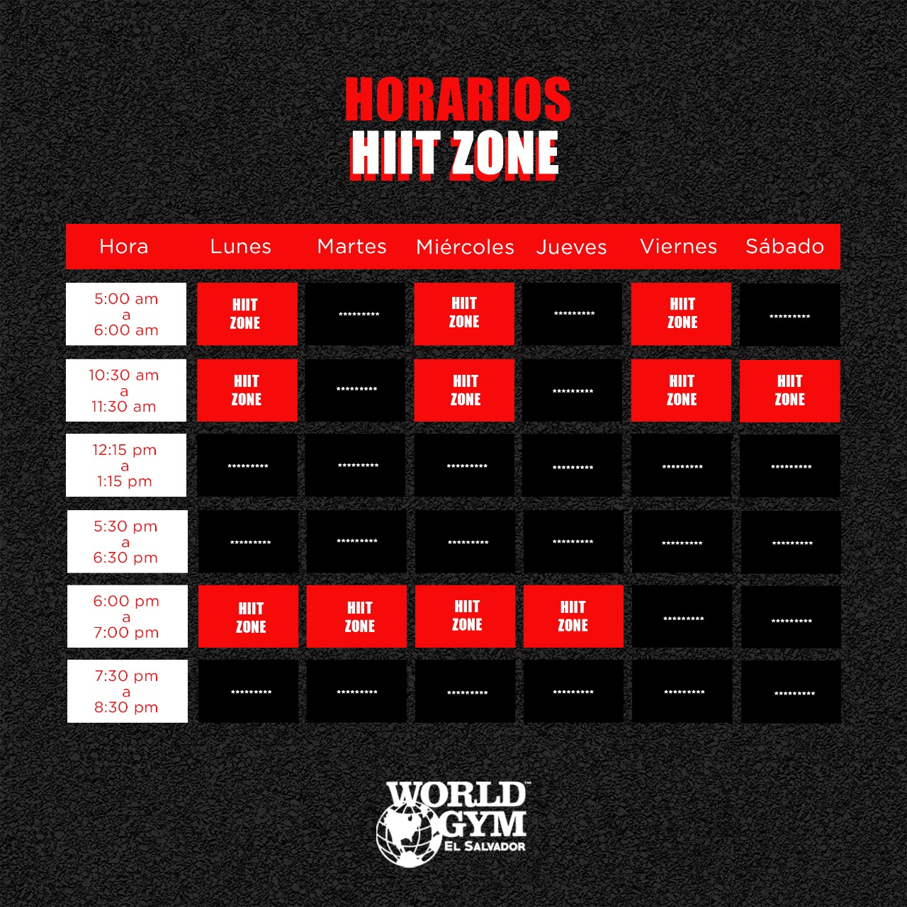 HORARIOS - WORLD GYM EL SALVADOR
